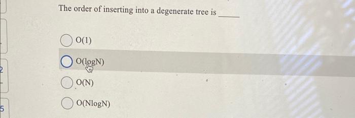 Solved The order of inserting into a degenerate tree is O(1) | Chegg.com