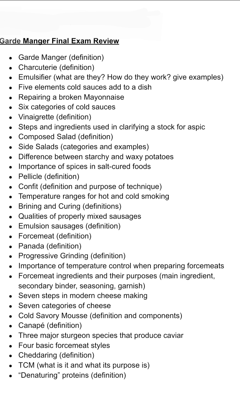 Garde Manger Final Exam Review - Garde Manger | Chegg.com