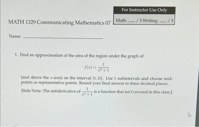 Solved For Instructor Use Only MATH 1329 Communicating | Chegg.com
