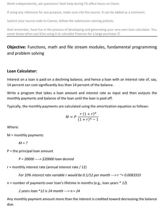 Solved Work independently, ask questions! Seek help during | Chegg.com