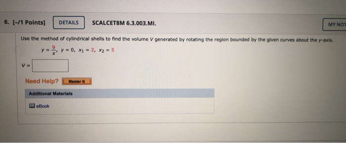 Solved 6. (-/1 Points) DETAILS SCALCET8M 6.3.003.MI. MY NOT | Chegg.com