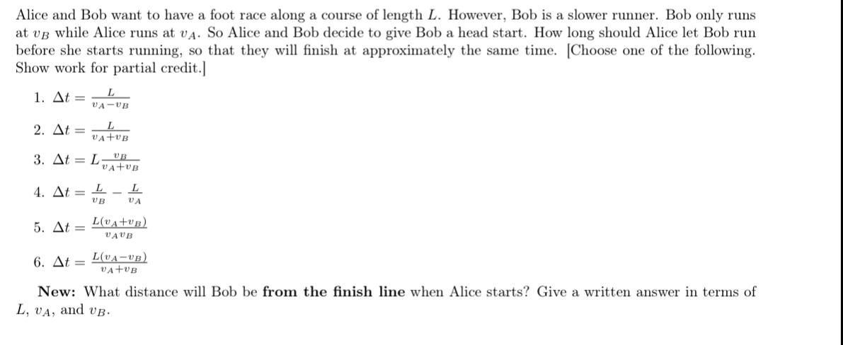 Solved Alice and Bob want to have a foot race along a course | Chegg.com
