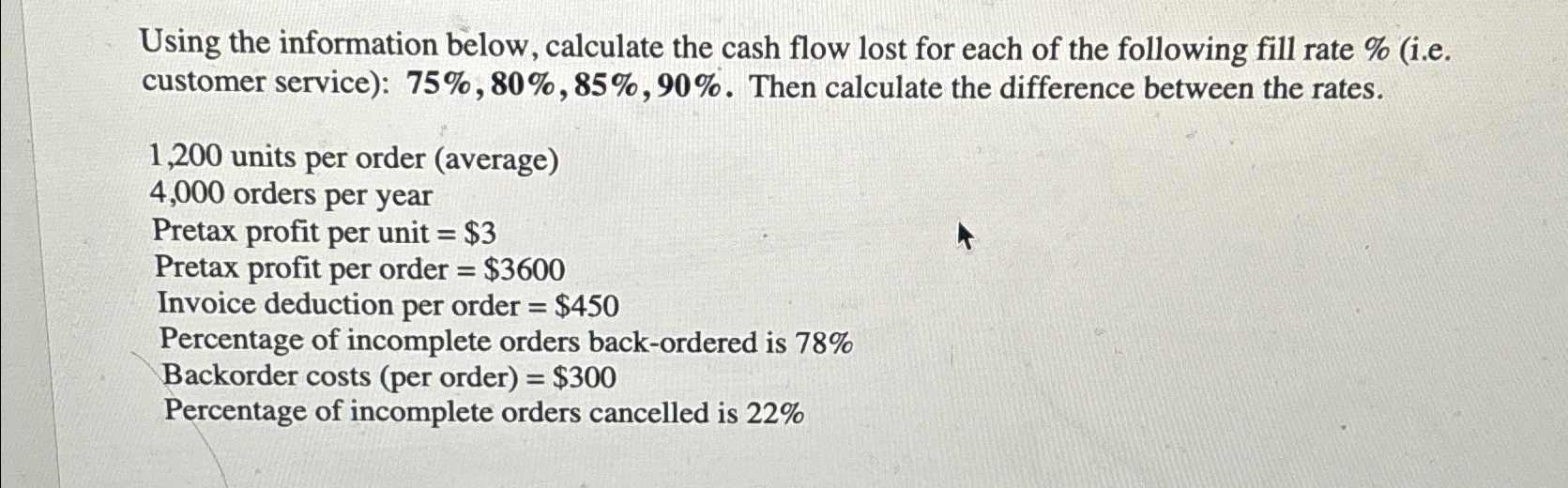 Solved Using the information below, calculate the cash flow | Chegg.com