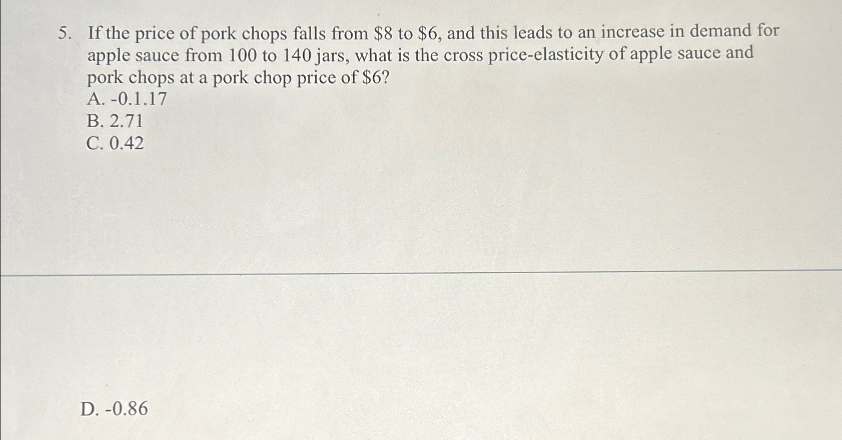 If the price of pork chops falls from $8 ﻿to $6, ﻿and | Chegg.com