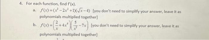 Solved For each function, find f′(x). a. | Chegg.com