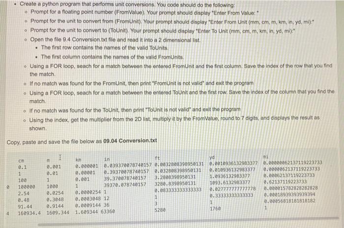 Solved • Create a python program that performs unit | Chegg.com