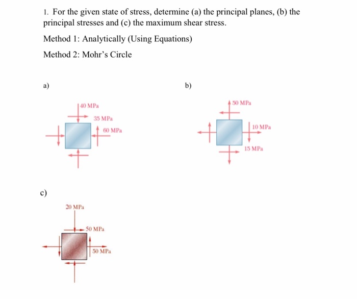 Solved 1. For the given state of stress, determine (a) the | Chegg.com