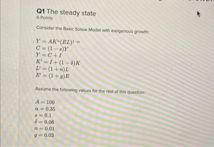 Solved Q1 The steady state 6 Points Consider the Basic Solow | Chegg.com