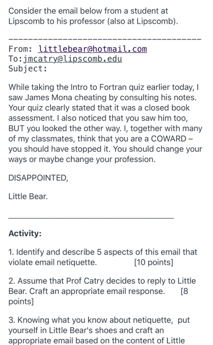 Solved Consider the email below from a student at Lipscomb | Chegg.com