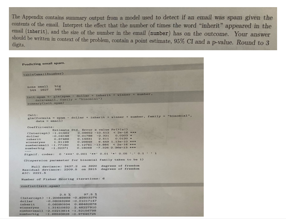 Solved The Appendix contains summary output from a model | Chegg.com