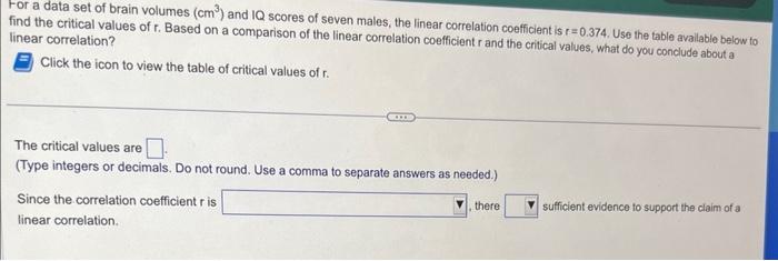 Solved For a data set of brain volumes ( cm3 ) and IQ scores | Chegg.com