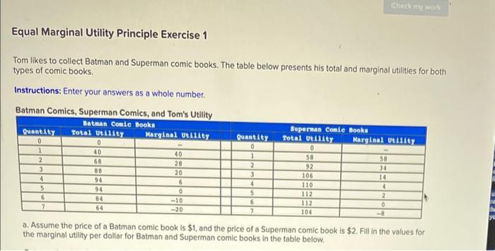 Solved Chec w Equal Marginal Utility Principle Exercise 1 | Chegg.com