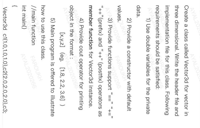 Solved AYAL 2020 AYAL 2020 Create a class called Vector3d | Chegg.com