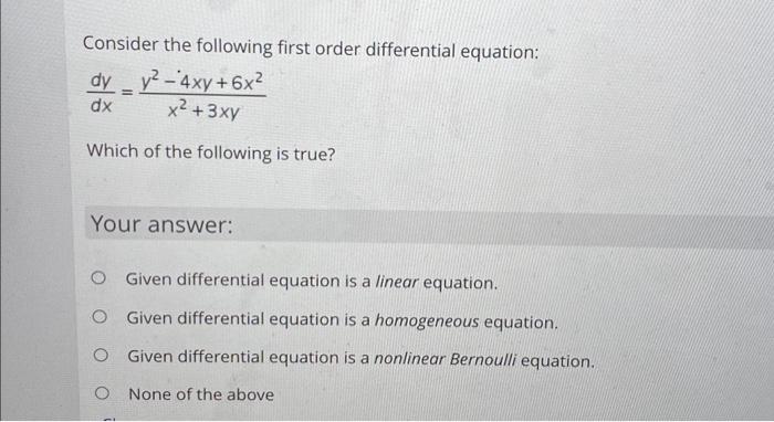 Solved Consider the following first order differential | Chegg.com