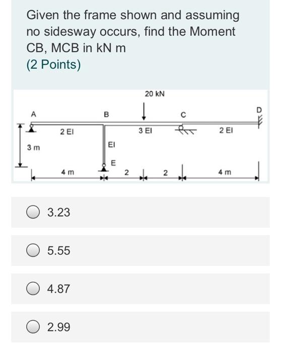 Solved Given the frame shown and assuming no sidesway | Chegg.com