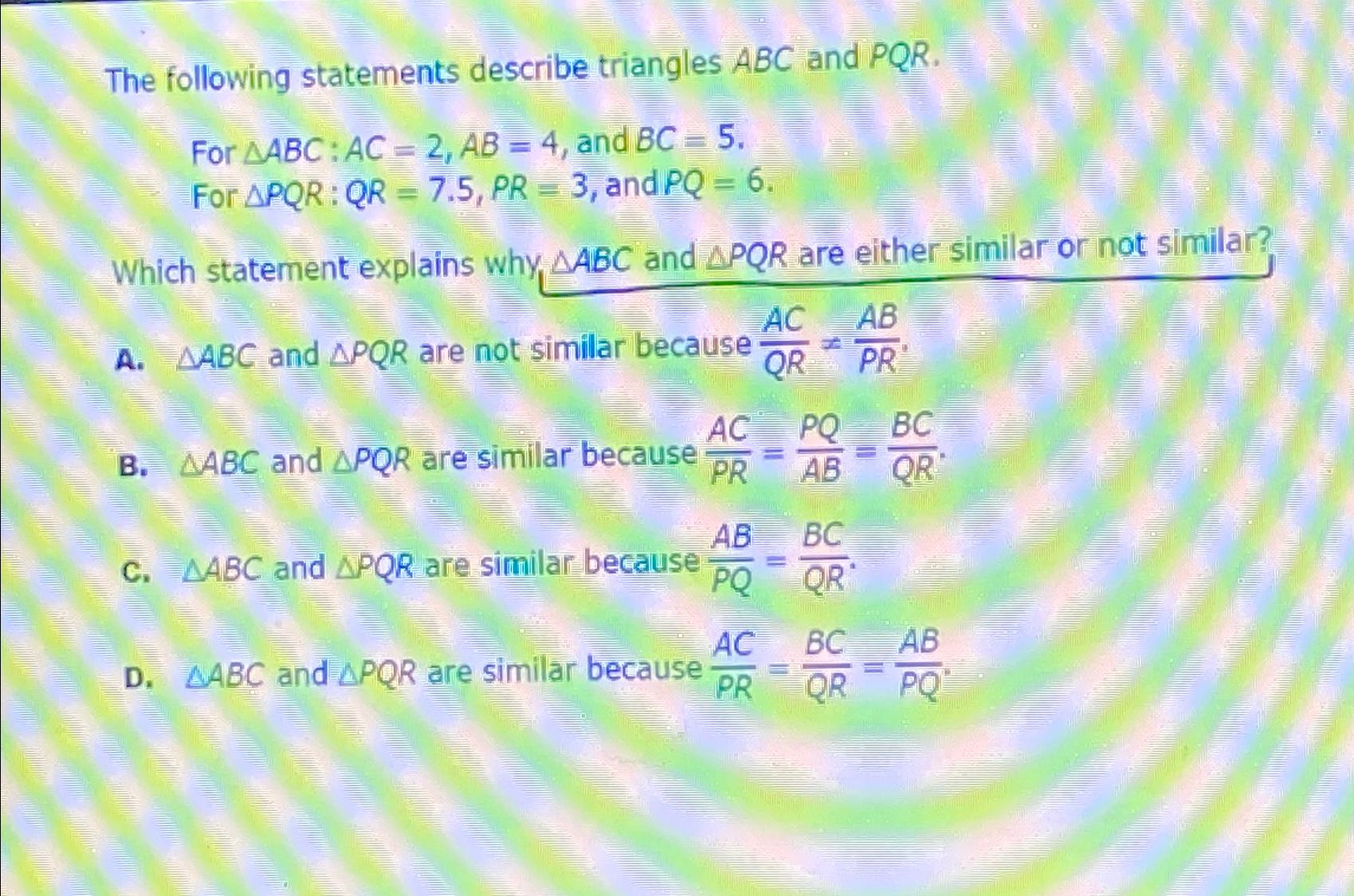 Solved The following statements describe triangles ABC and | Chegg.com