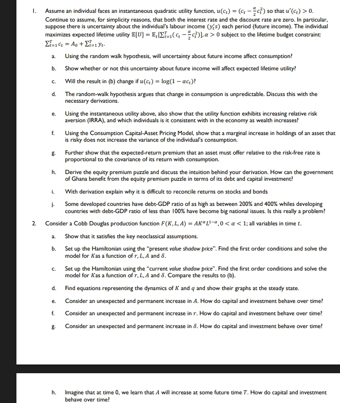 Solved Assume an individual faces an instantaneous quadratic | Chegg.com