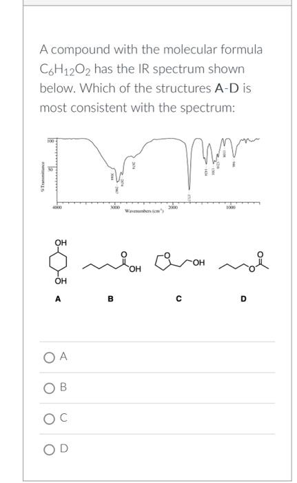 Solved A compound with the molecular formula C6H12O2 has the | Chegg.com