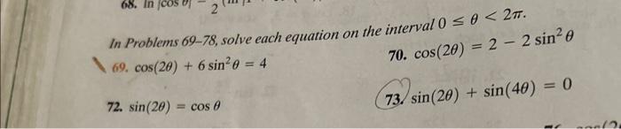 Solved In Problems 69-78, solve each equation on the | Chegg.com