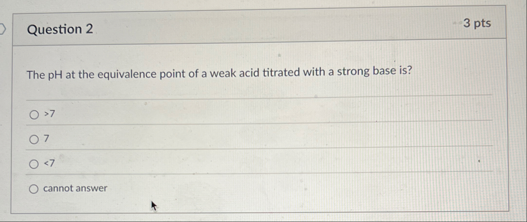 Solved Question 23 ﻿ptsThe pH at the equivalence point of a | Chegg.com