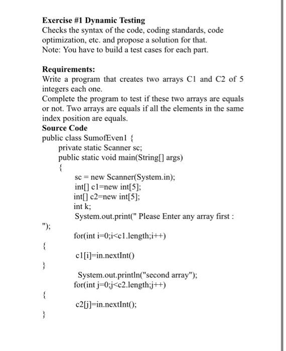 Solved Exercise #1 Dynamic Testing Checks the syntax of the | Chegg.com