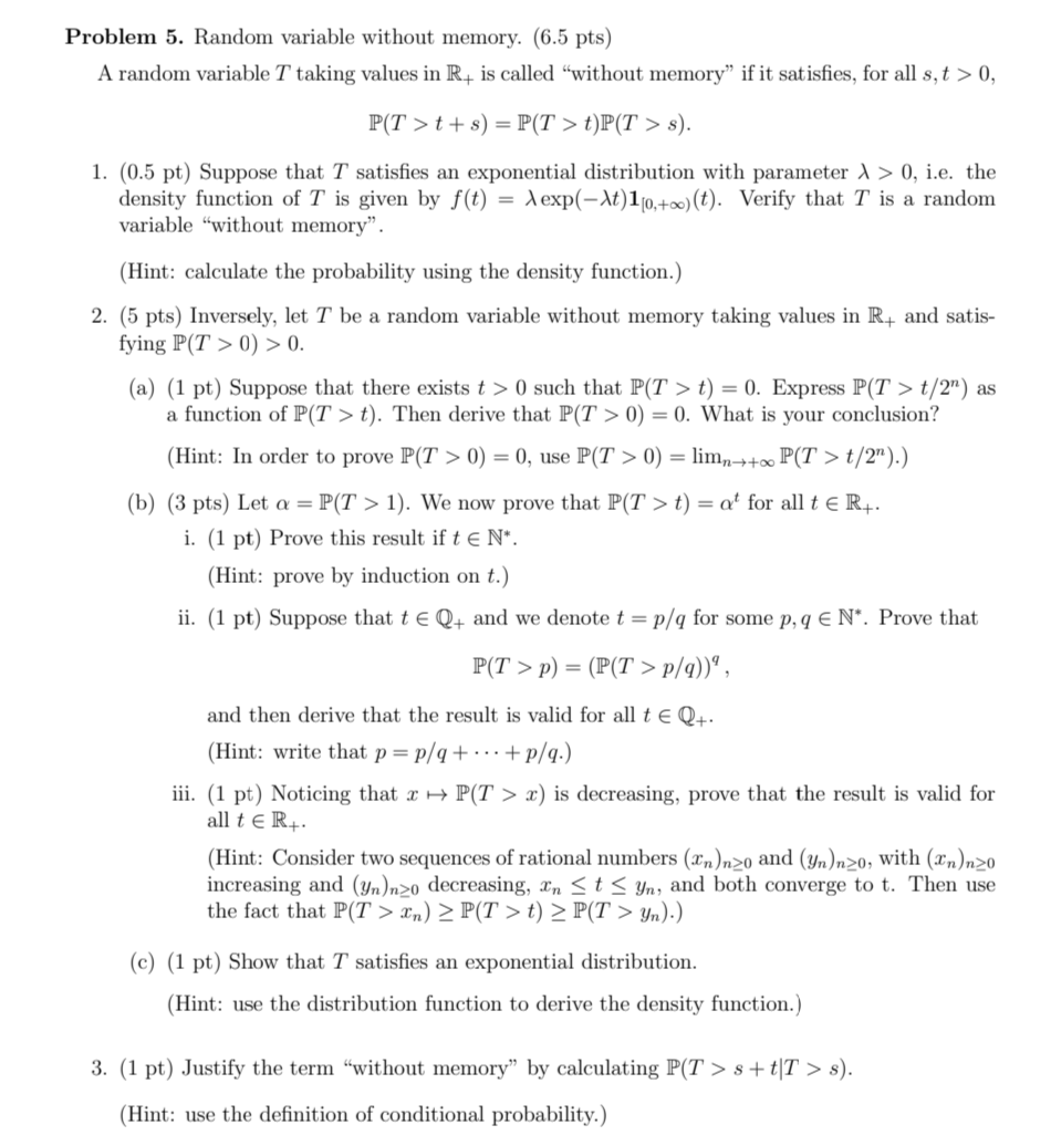Solved Problem 5. Random variable without memory. (6.5 pts) | Chegg.com