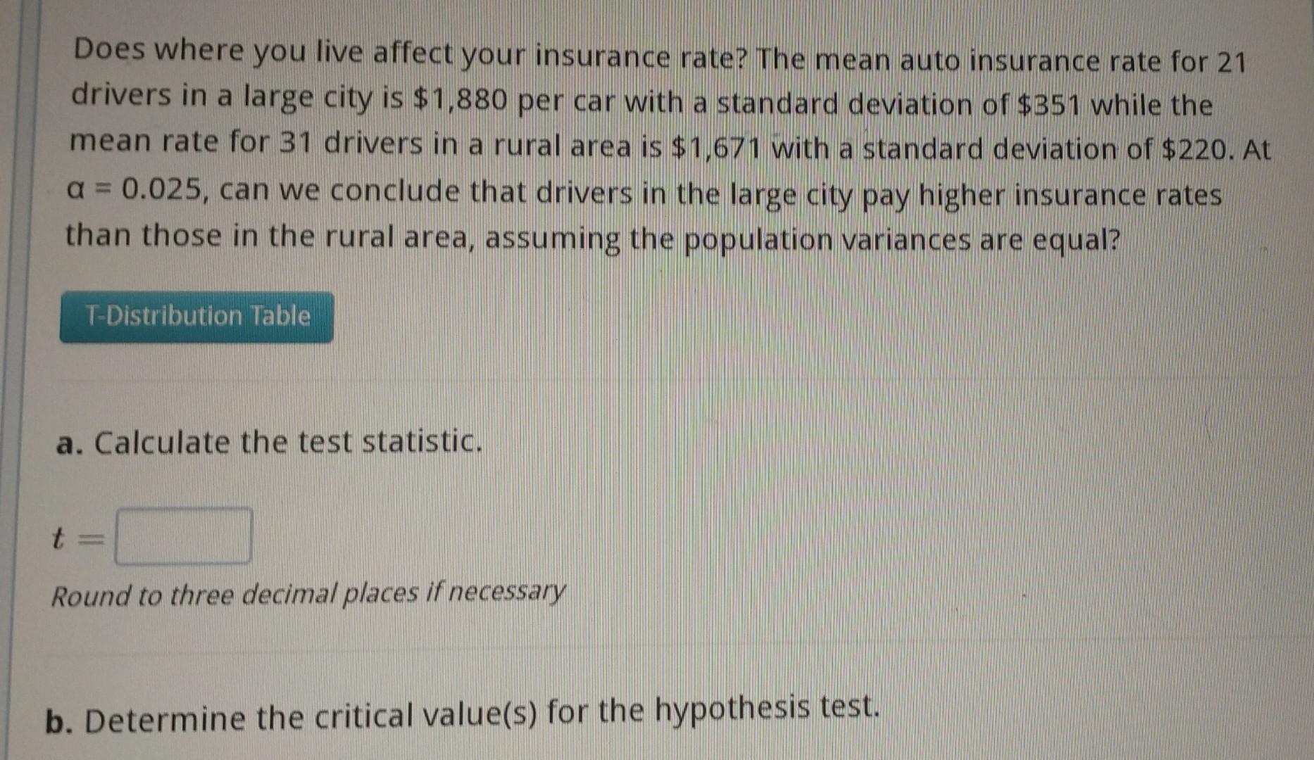 Solved Does where you live affect your insurance rate? The | Chegg.com