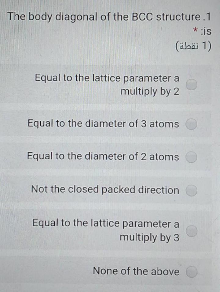 Solved The body diagonal of the BCC structure. 1 *.is (1) (1 | Chegg.com
