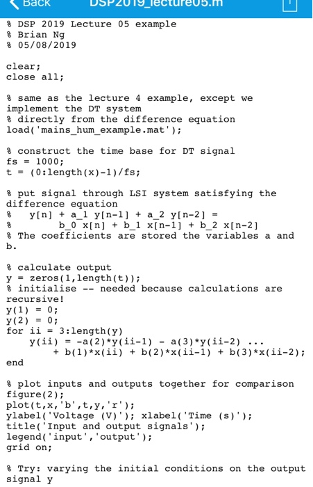 Solved Question 4. Write Matlab code to compute the output | Chegg.com