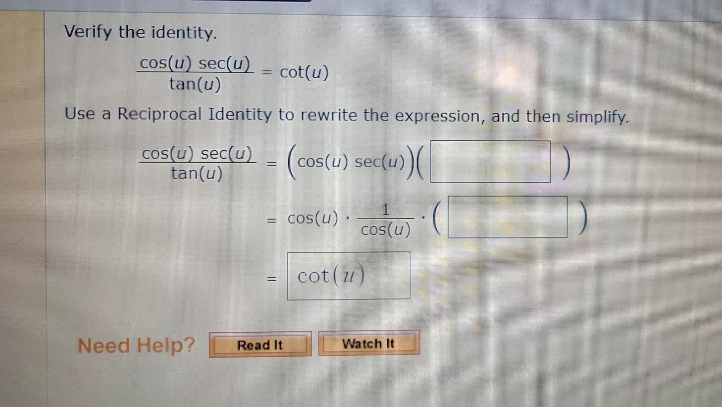 Solved Consider the given equation. cos(x) csc(x) - sin(x) | Chegg.com