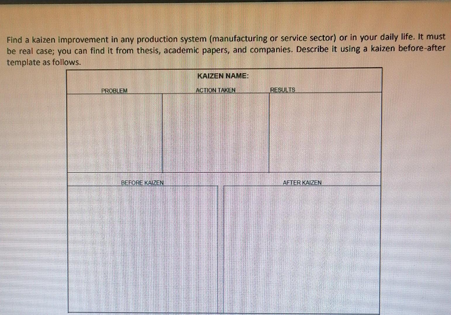 Solved Find a kaizen improvement in any production system | Chegg.com