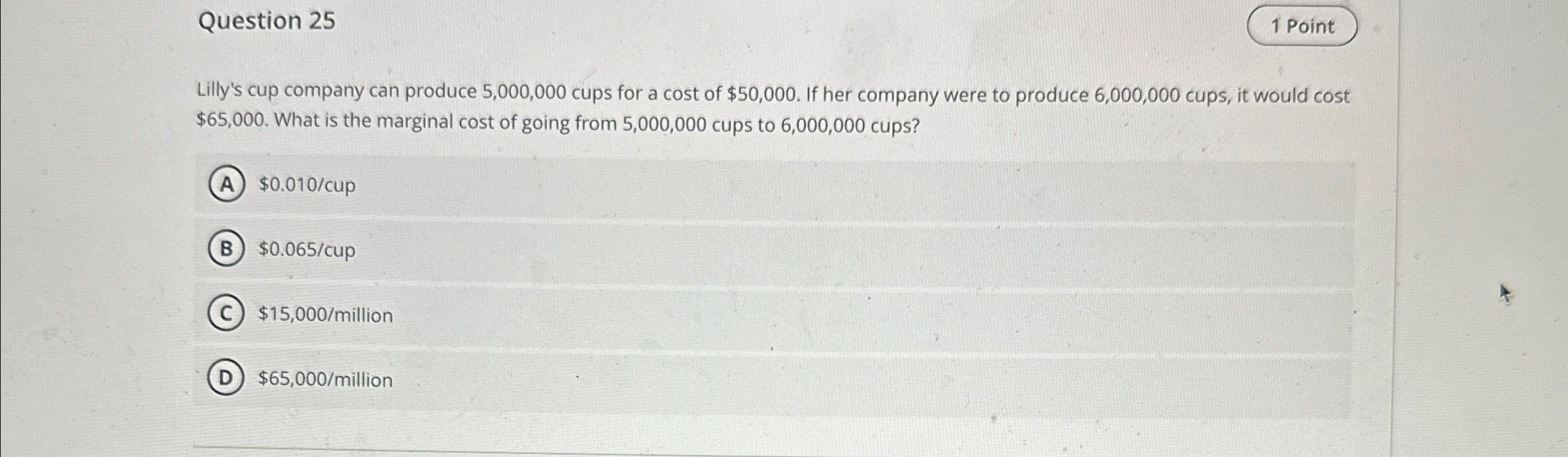 Solved Question 251 ﻿PointLilly's cup company can produce | Chegg.com