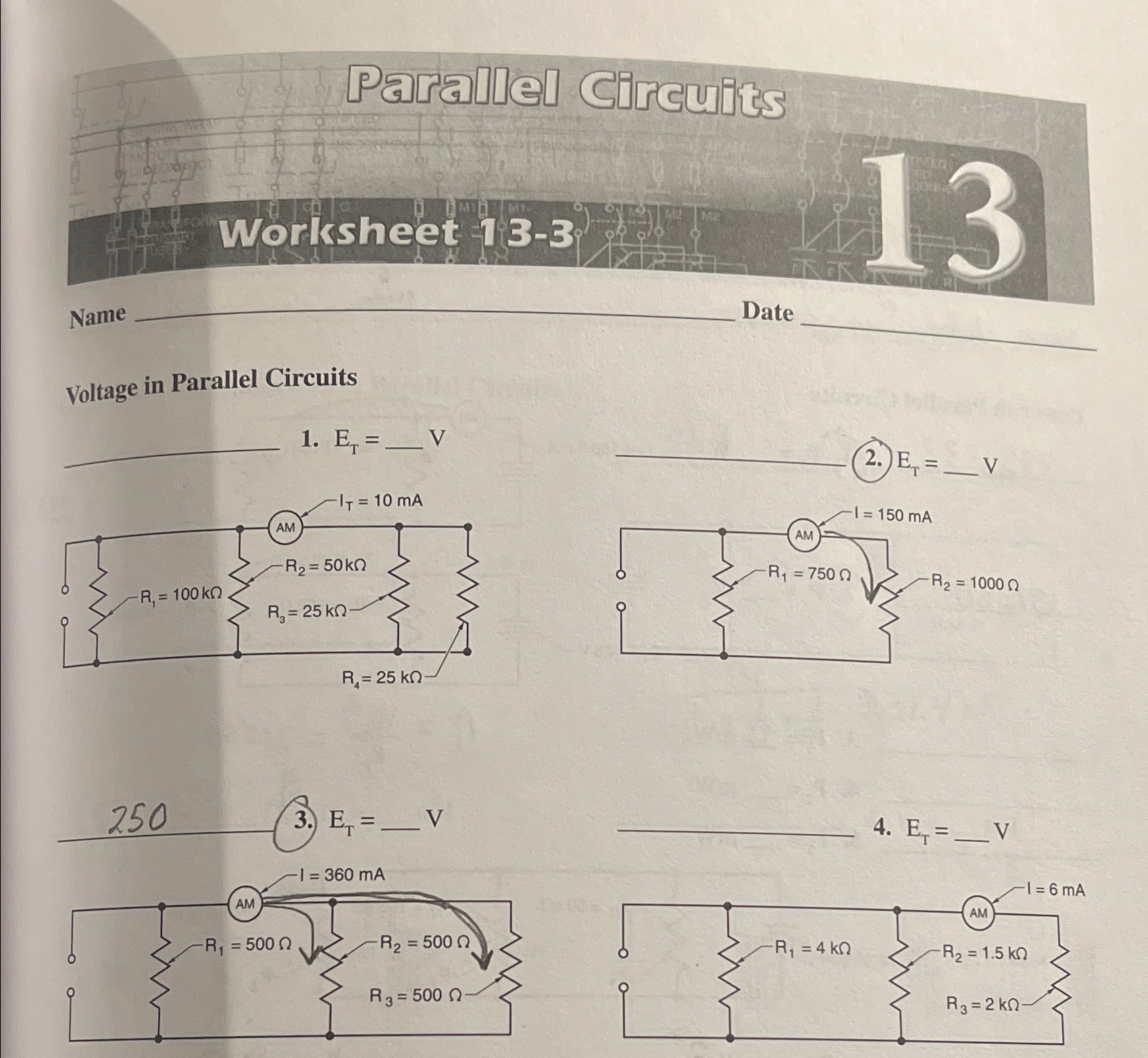 Solved Worksheet 13-3NameDateVoltage in Parallel | Chegg.com