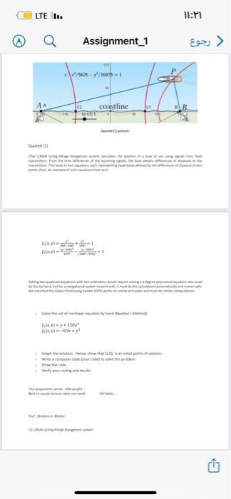 Solved (The LORAN (LOng RAnge Navigation) system calculates | Chegg.com