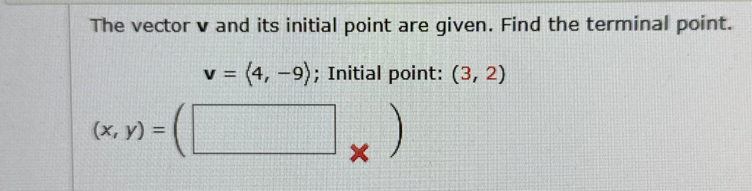 Solved The vector v ﻿and its initial point are given. Find | Chegg.com