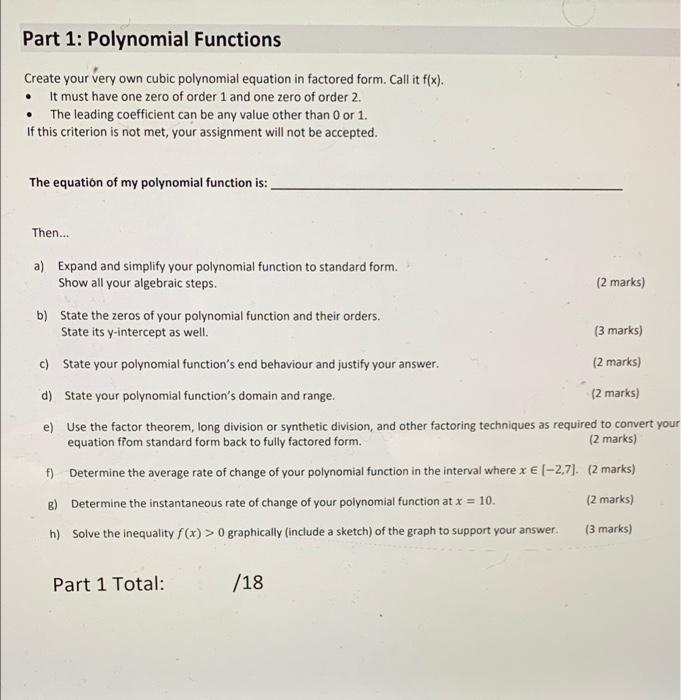 Solved Part 1: Polynomial Functions Create your very own | Chegg.com