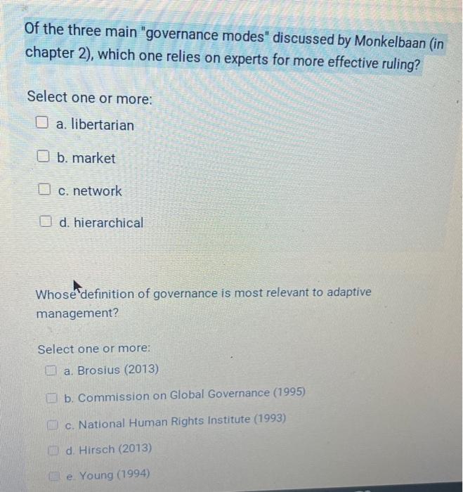 Of the three main "governance modes" discussed by | Chegg.com