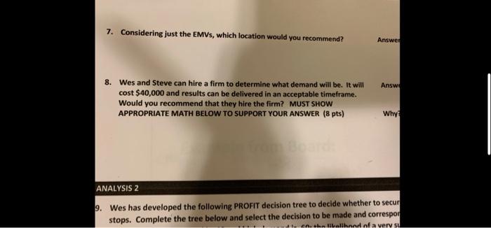 Solved 7. Considering just the EMVs, which location would | Chegg.com