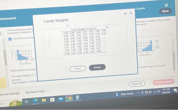 Solved Candy Weights stribution of weights of the candies | Chegg.com