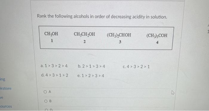 Solved Rank the following alcohols in order of decreasing | Chegg.com