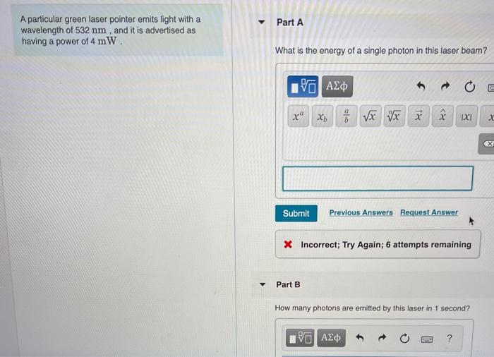 Solved Part A A particular green laser pointer emits light | Chegg.com