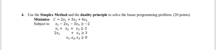 Solved 4. Use the Simplex Method and the duality principle | Chegg.com
