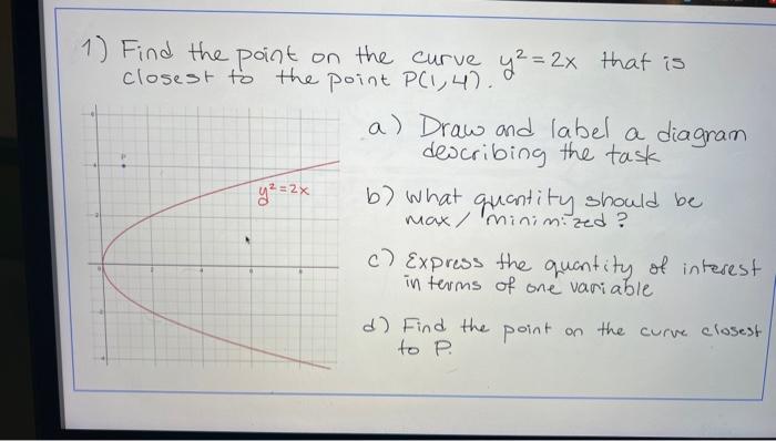 1) Find the point on the curve y2=2x that is closest | Chegg.com
