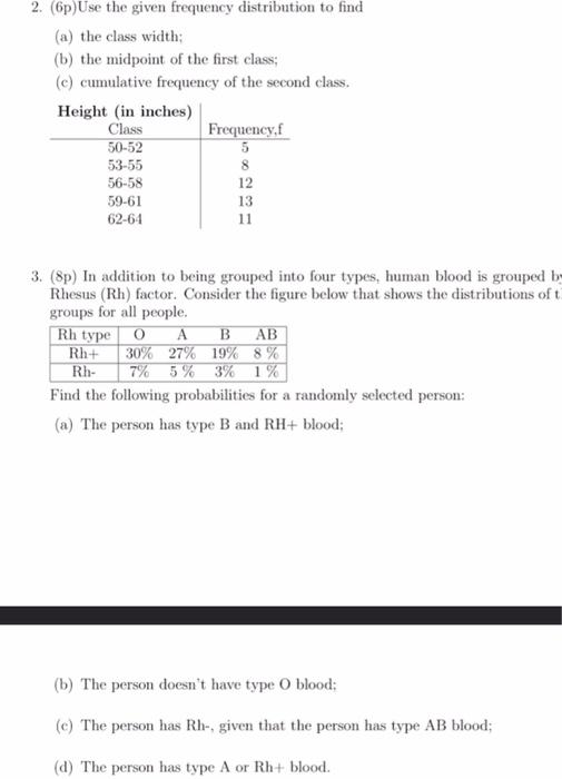 Solved 2. (6p) Use the given frequency distribution to find | Chegg.com