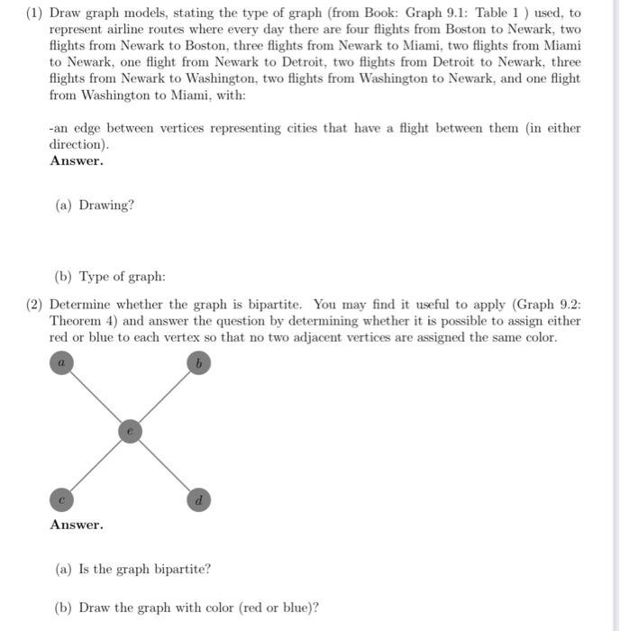 Solved (1) Draw graph models, stating the type of graph | Chegg.com