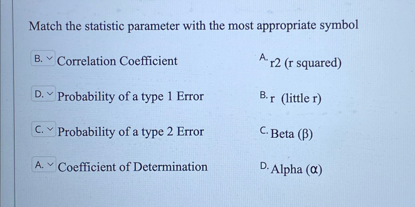 Solved Match the statistic parameter with the most | Chegg.com