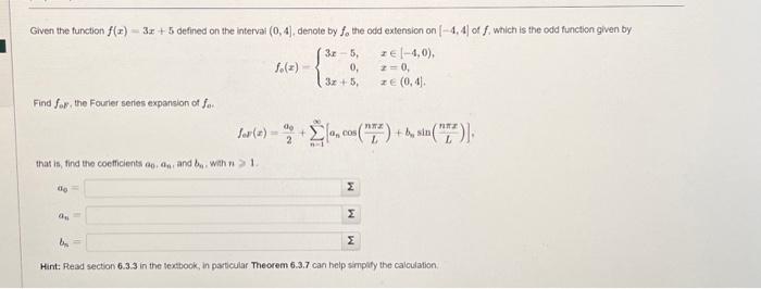 Solved Given the function f(x)=3x+5 defined on the intervai | Chegg.com