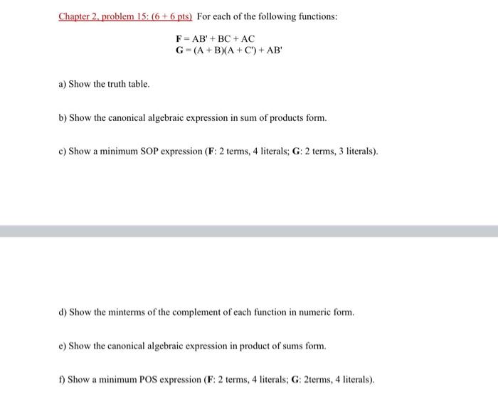 Solved Chapter 2. problem 15: (6+6pts) For each of the | Chegg.com