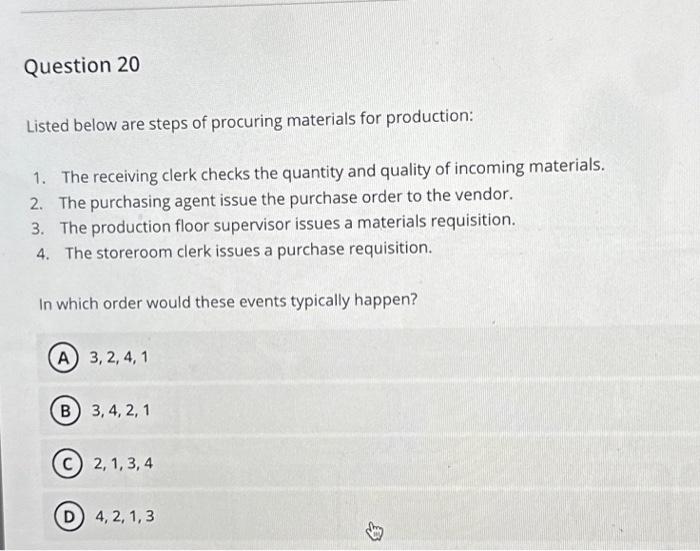 Solved Listed below are steps of procuring materials for | Chegg.com