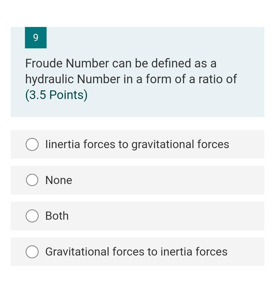 Solved 9 Froude Number can be defined as a hydraulic Number | Chegg.com